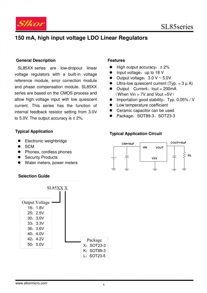 SL8533X datasheet page 1
