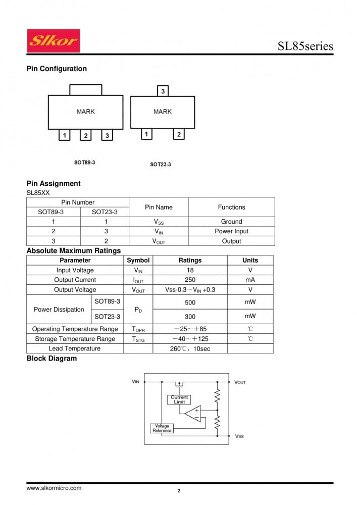 SL8533X datasheet page 2