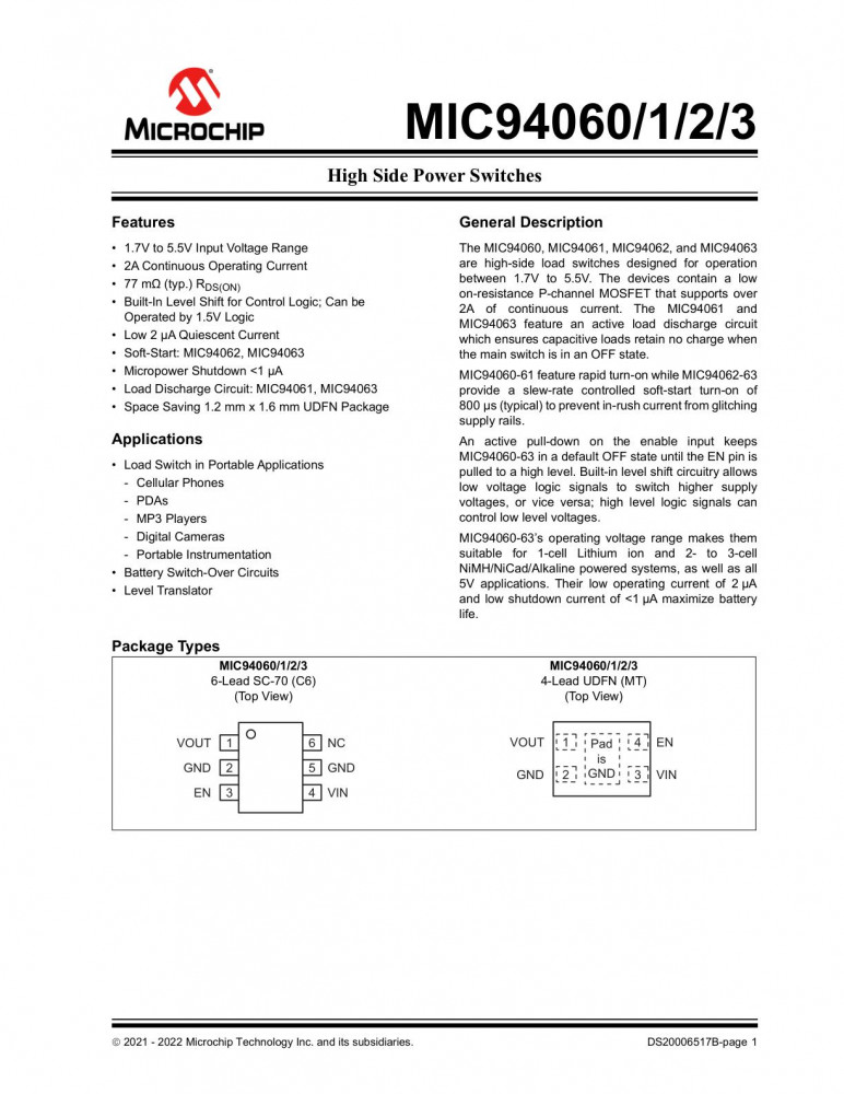 MIC94063 technical document page 1
