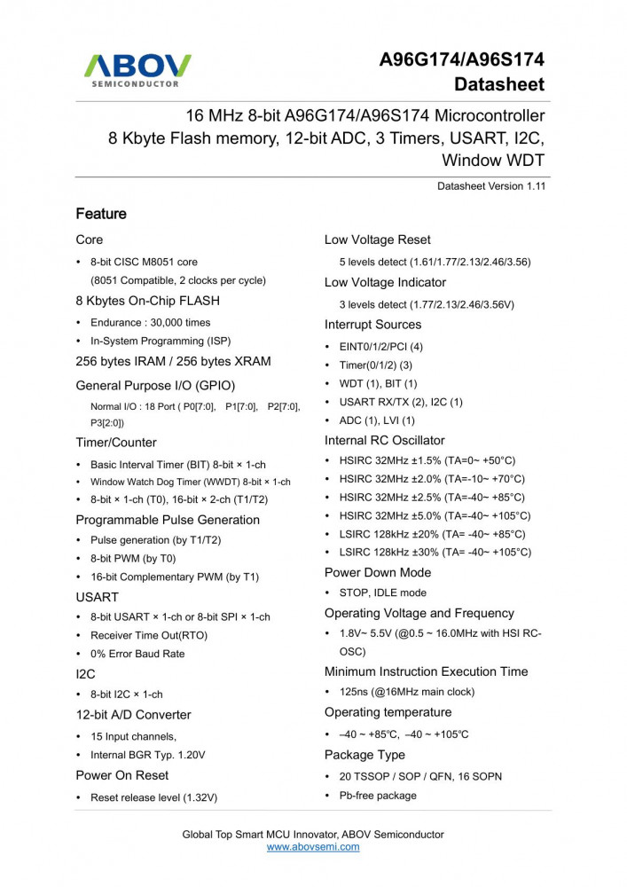 A96G174AEN datasheet page 1