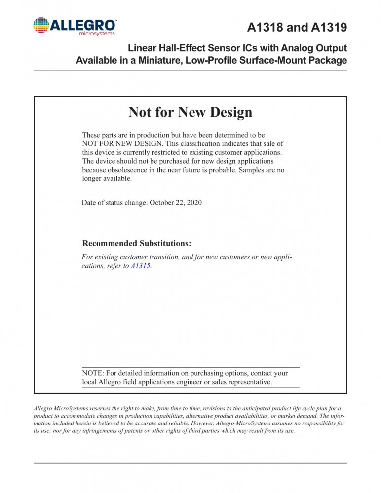 A1318 datasheet page 1
