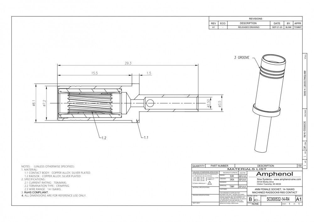 Amphenol SC000532-14-R4 technical drawing