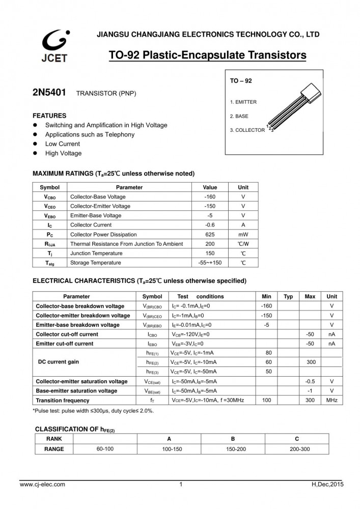 2N5401 datasheet page 1