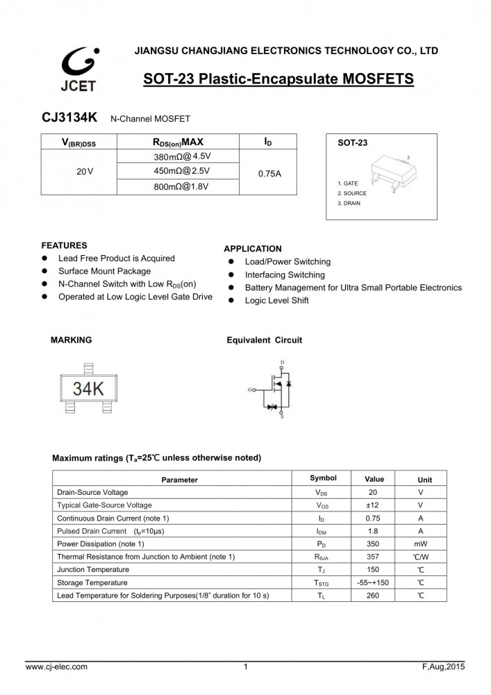 CJ3134K datasheet page 1