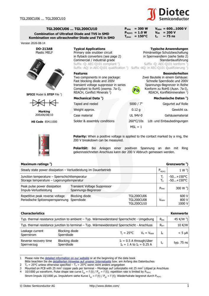 TGL200CU06 technical document page 1