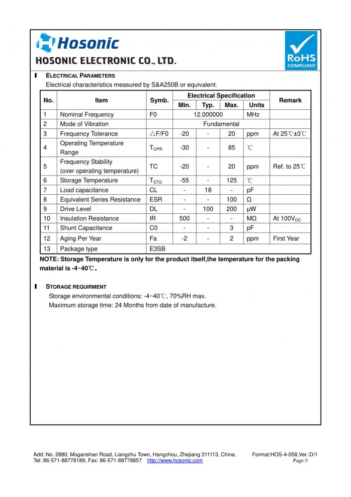 HOSONIC E3SB12E000024E specification page 3