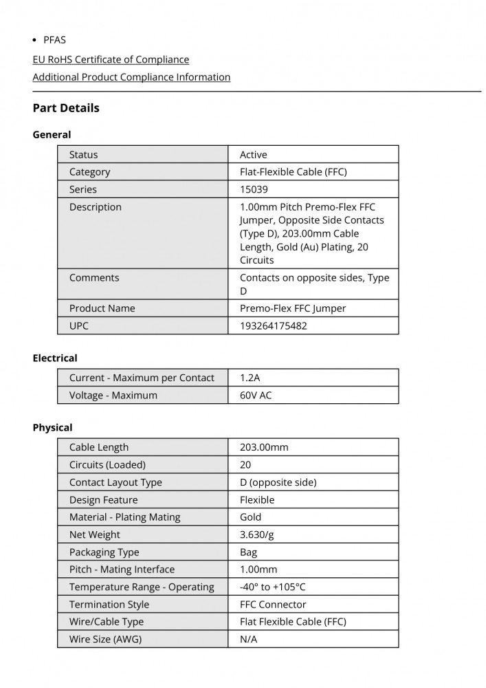 Molex 1.00 mm pitch FFC family specification page 2