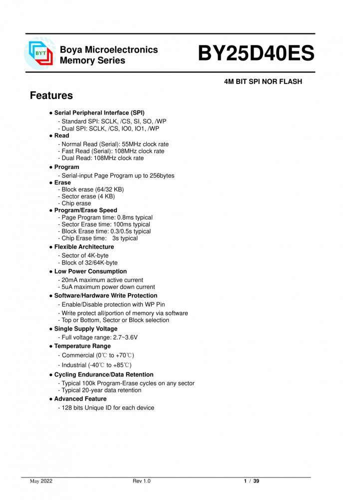BY25D40ESOIG datasheet page 1