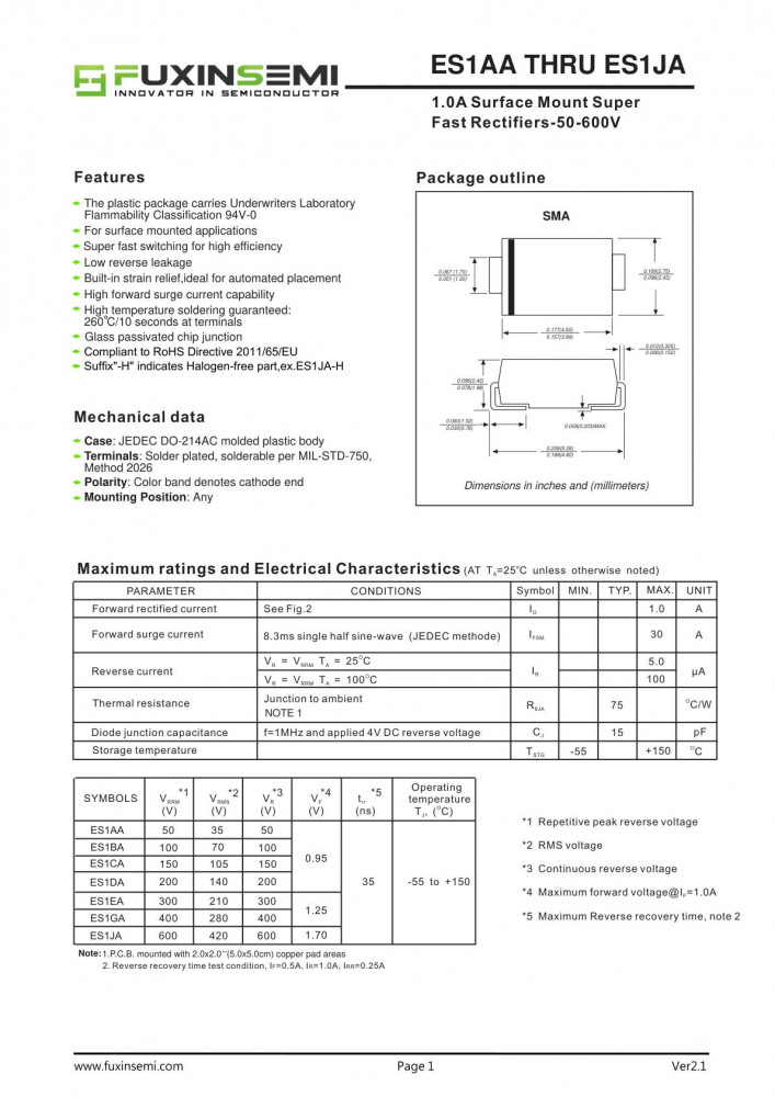 ES1DA datasheet page 1