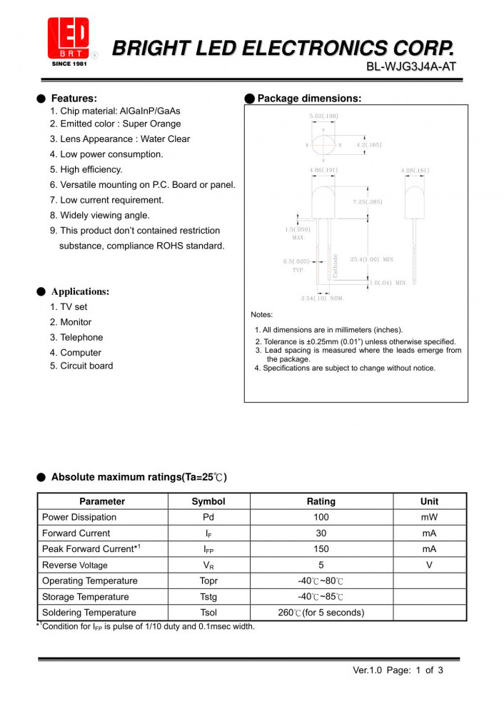 BL-WJG3J4A-AT datasheet page 1