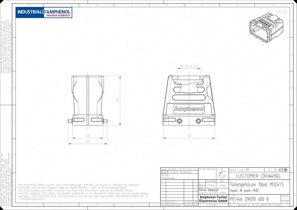 Amphenol C146 21R010 600 8 customer drawing