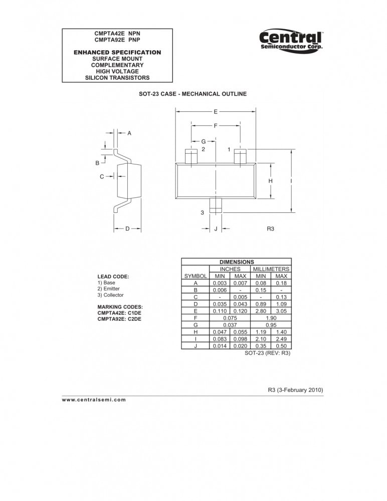 CMPTA42E SOT-23 mechanical outline