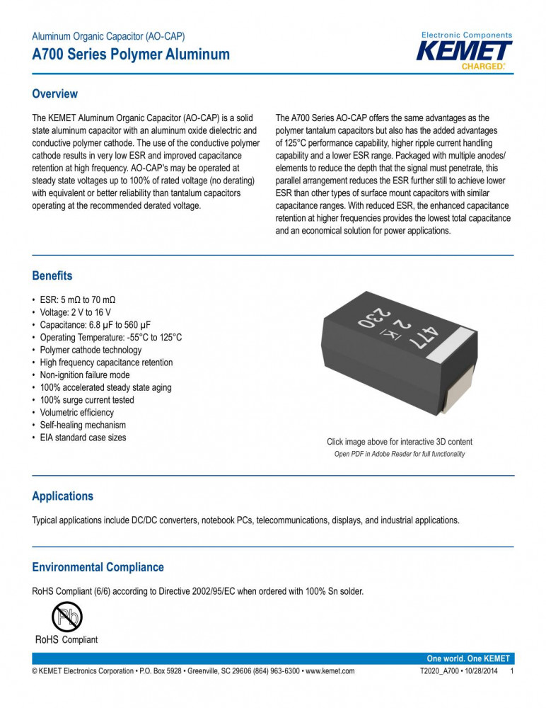 KEMET A700 datasheet page 1