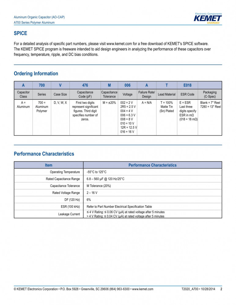 KEMET A700 datasheet page 2