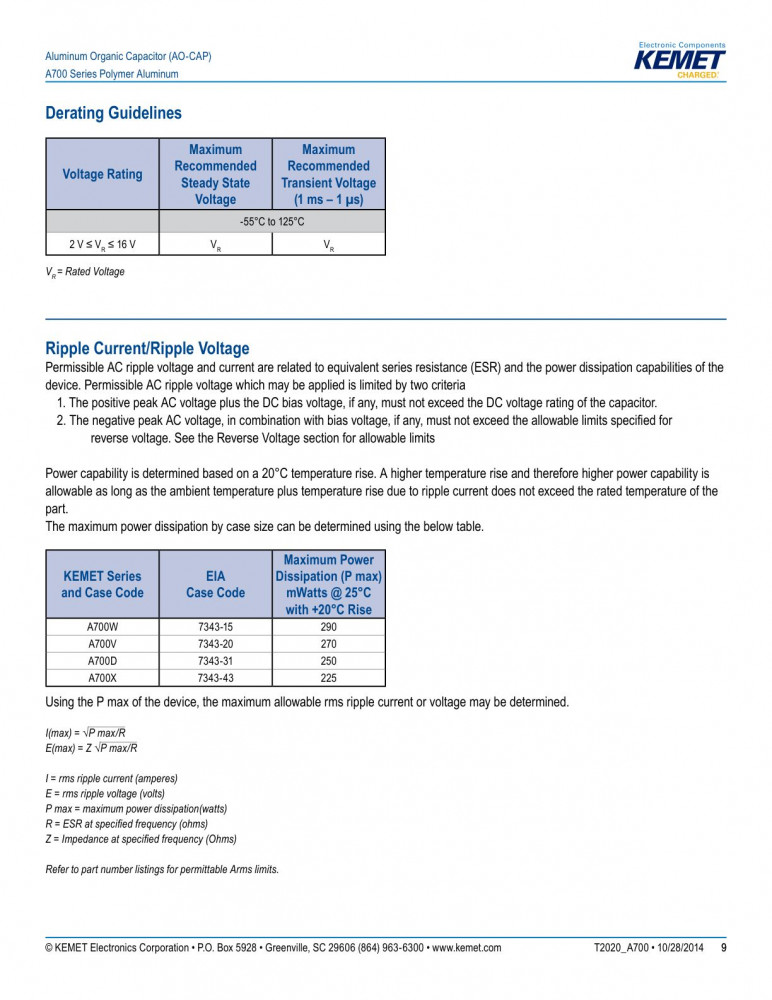KEMET A700 datasheet page 9