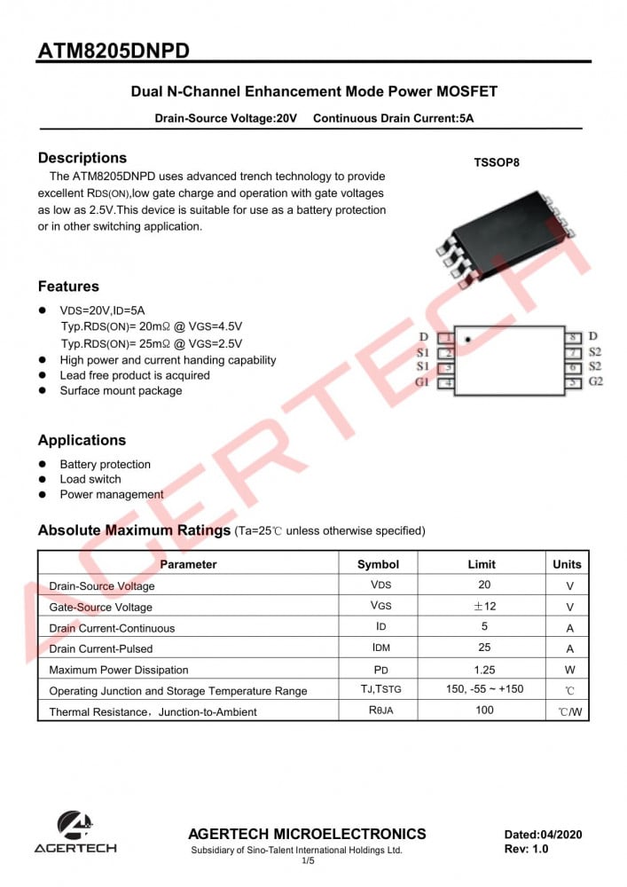 ATM8205DNPD datasheet page 1