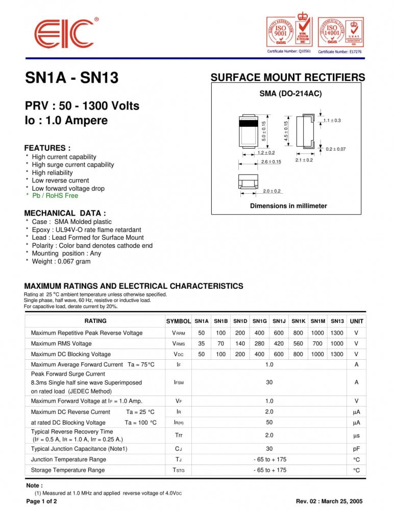 EIC SN13 datasheet page 1