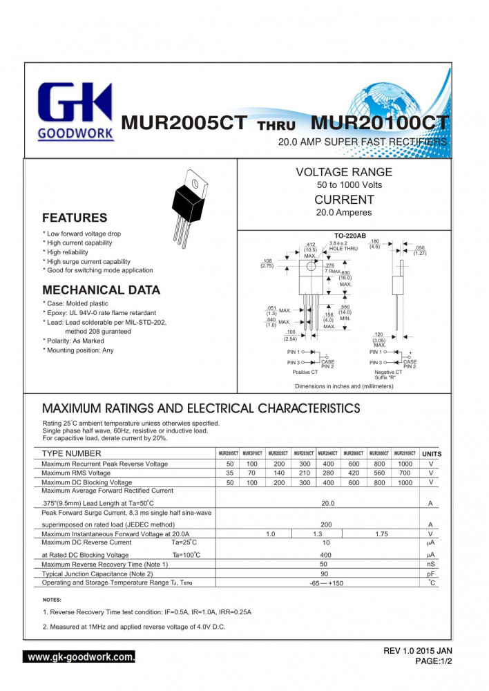 GOODWORK MUR2060CT datasheet page 1