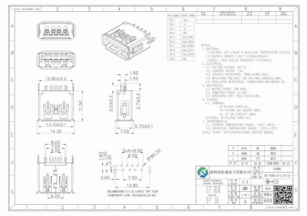 HC-USB3.0-L115-ZJ technical drawing page