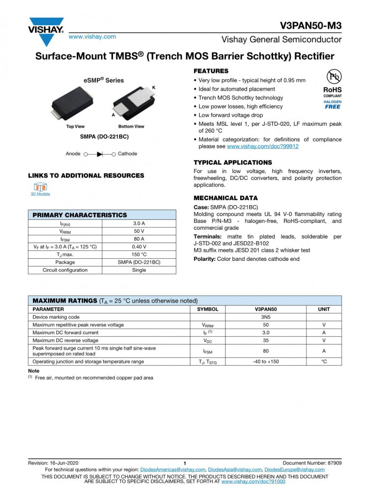 V3PAN50-M3/I datasheet page 1