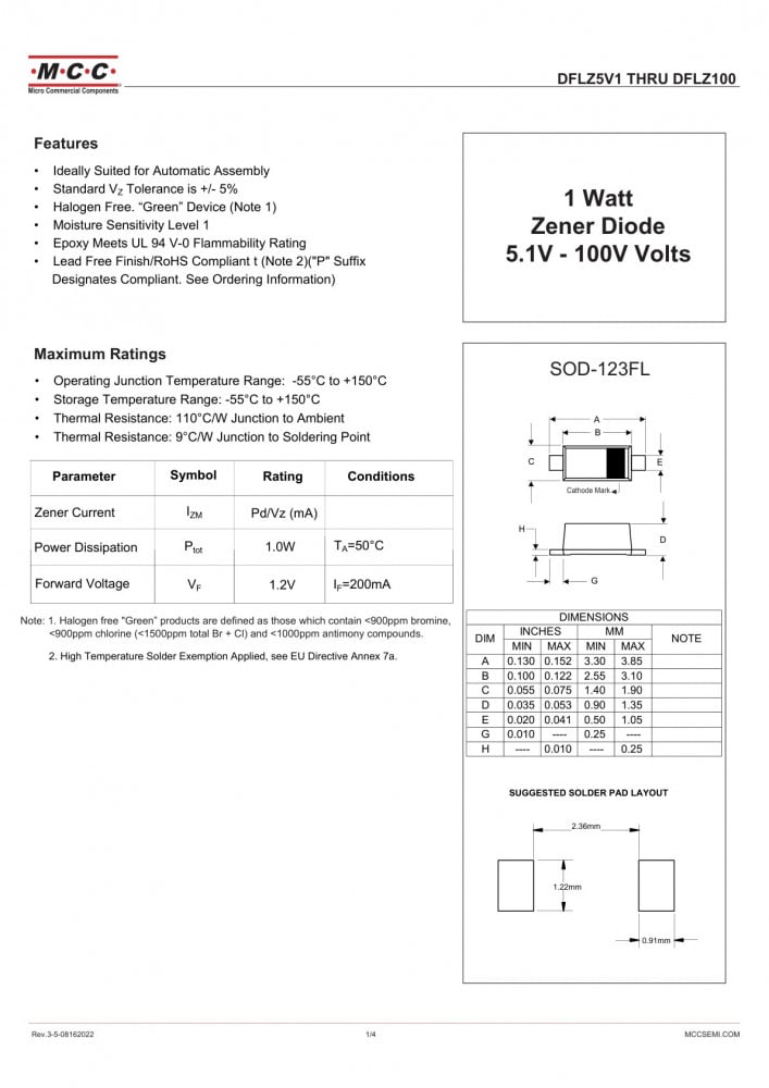 DFLZ15-TP datasheet page 1