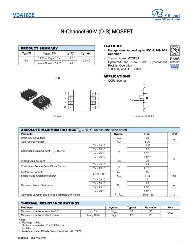 VBA1638 datasheet preview, page 1