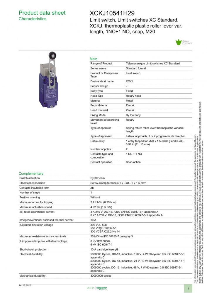 XCKJ10541H29 technical document page 1