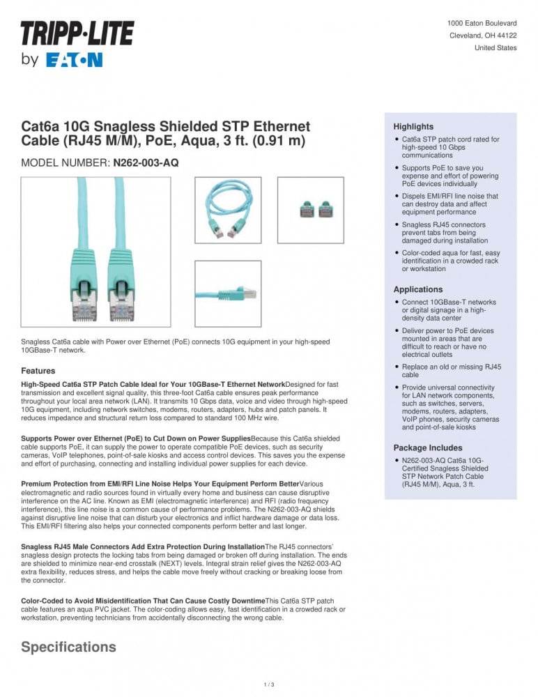 N262-003-AQ technical document page 1