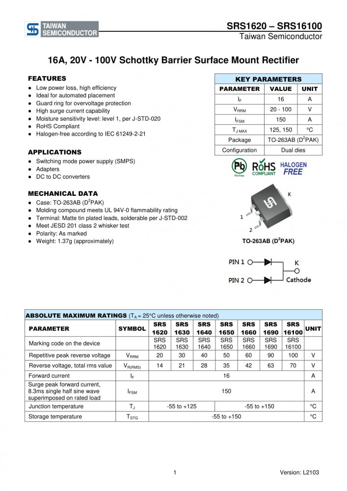 SRS1690 datasheet preview, page 1