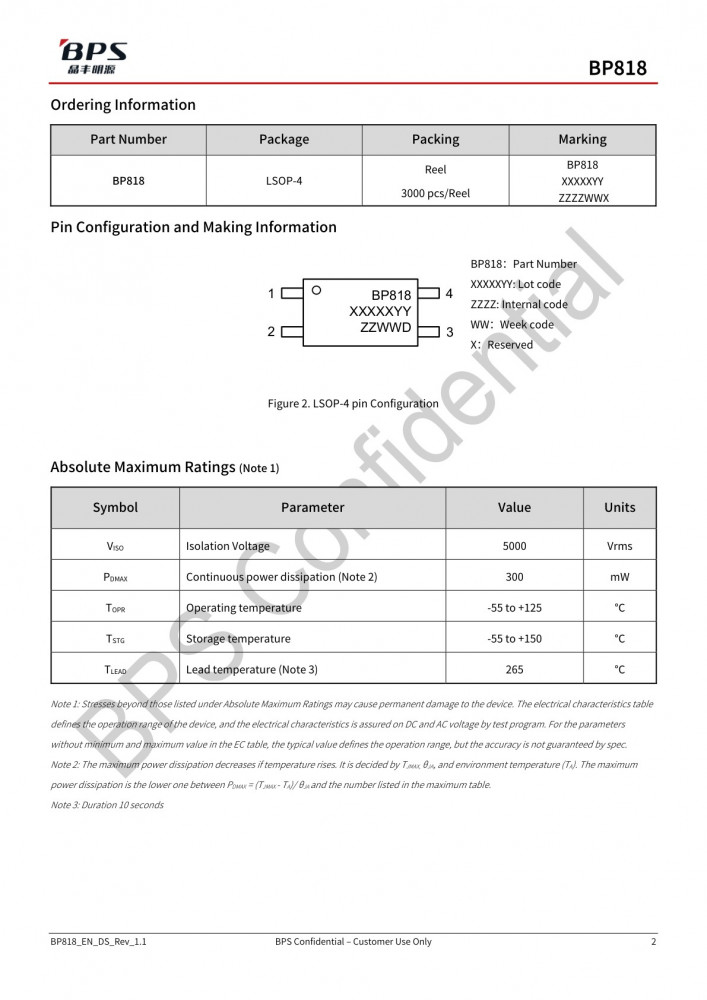 BP818 datasheet page 2