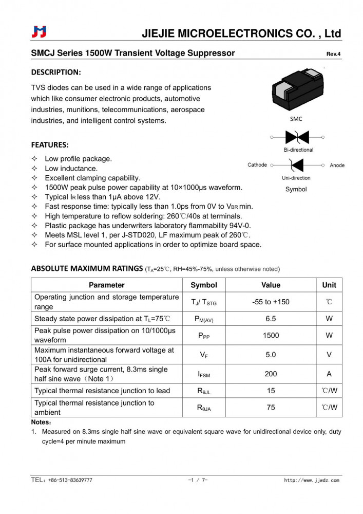 SMCJ series datasheet page 1
