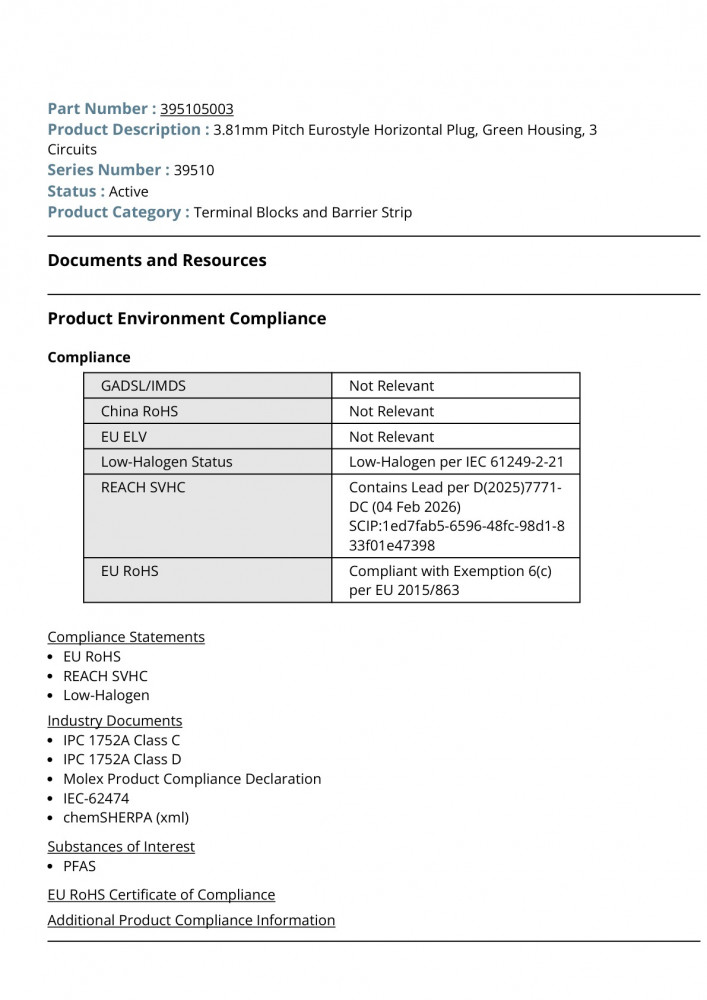 Technical document image 1 for MOLEX 395105003