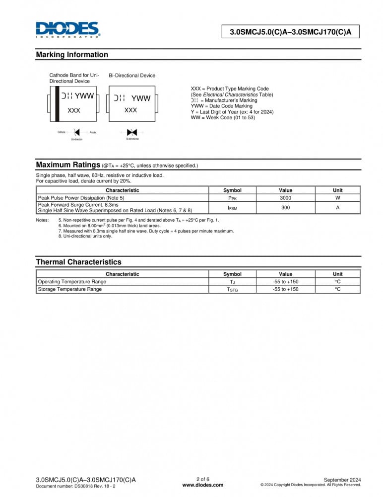 3.0SMCJ28A-13 datasheet page 2