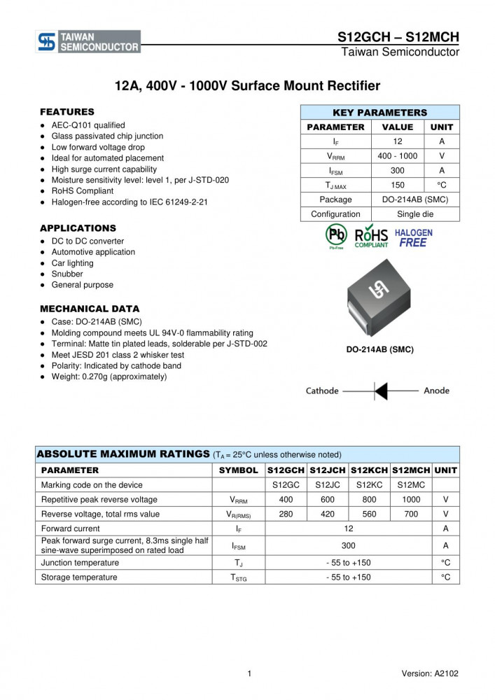 S12JCH datasheet page 1
