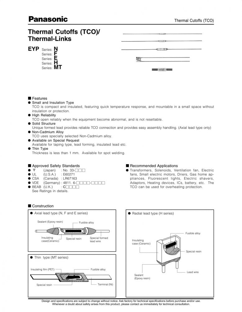 PANASONIC EYP thermal cutoff document page 1