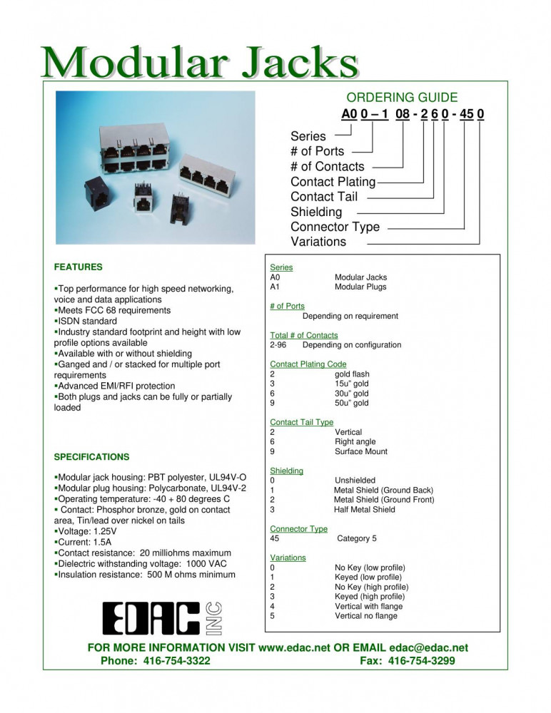 EDAC modular jack ordering guide page