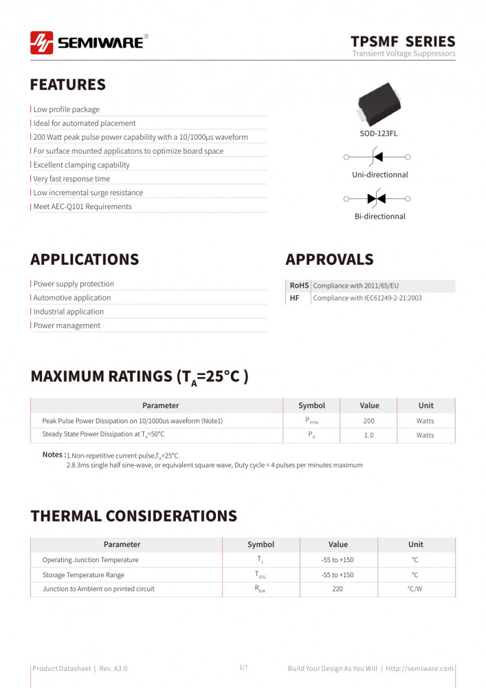 TPSMF11CA datasheet page 1