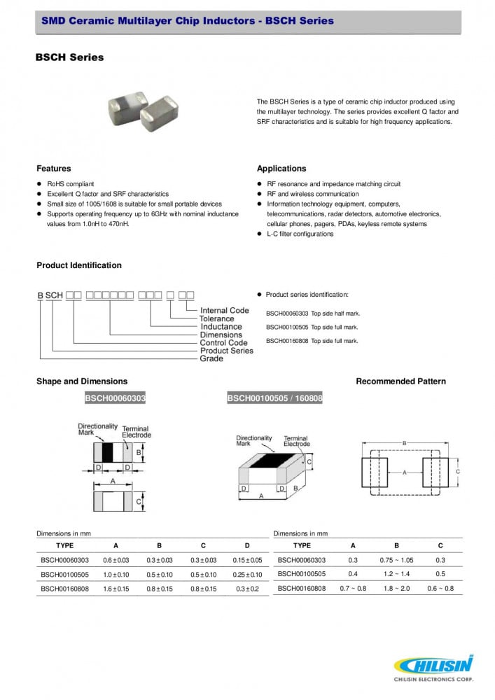 Chilisin BSCH datasheet page 1