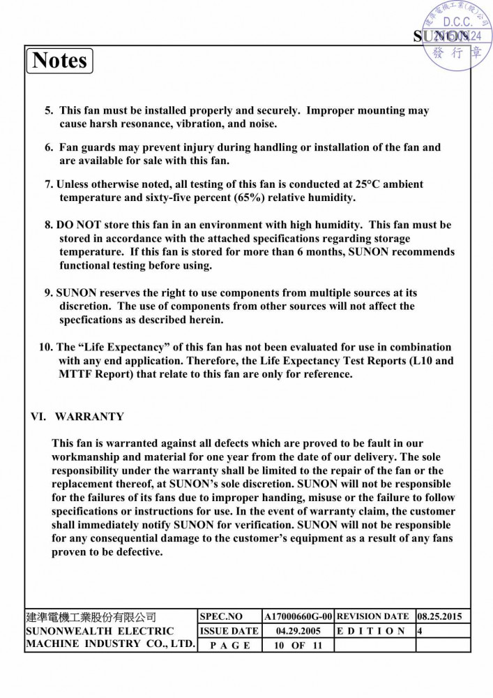 SUNON A2175-HBL specification page 10