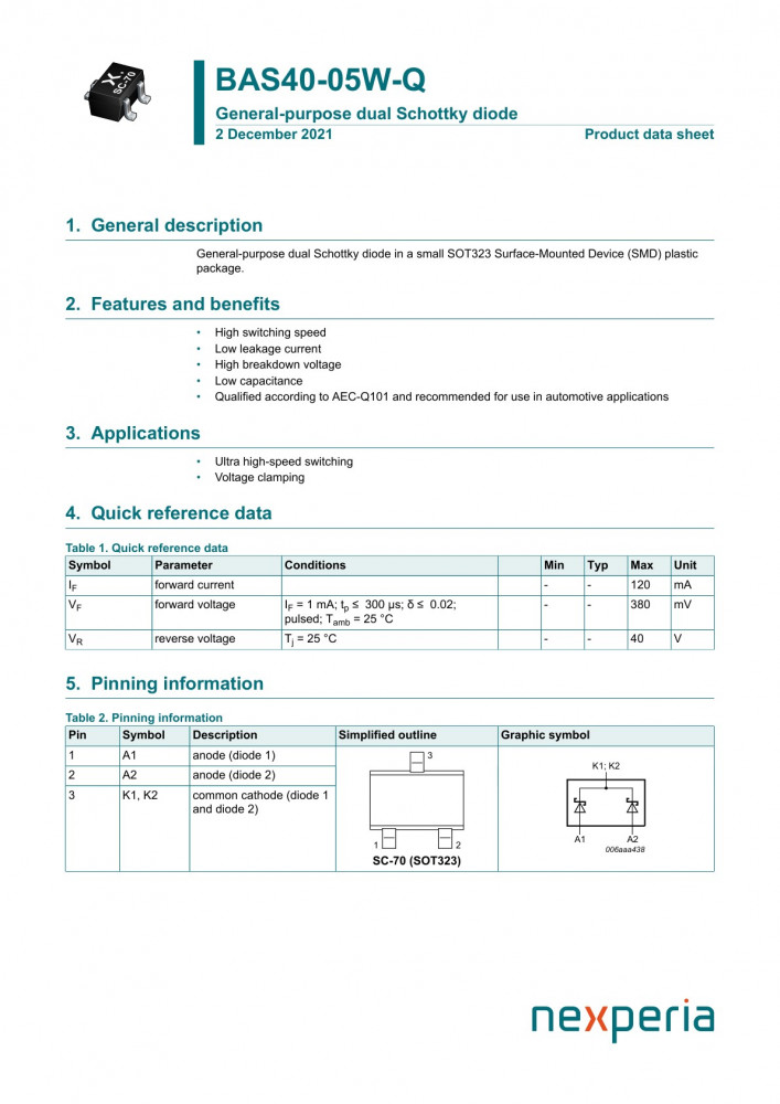 BAS40-05W-QX datasheet page 1