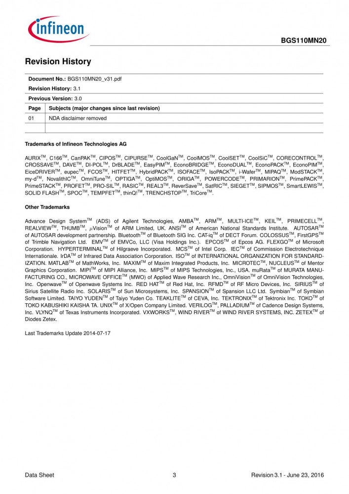 Infineon datasheet page 3