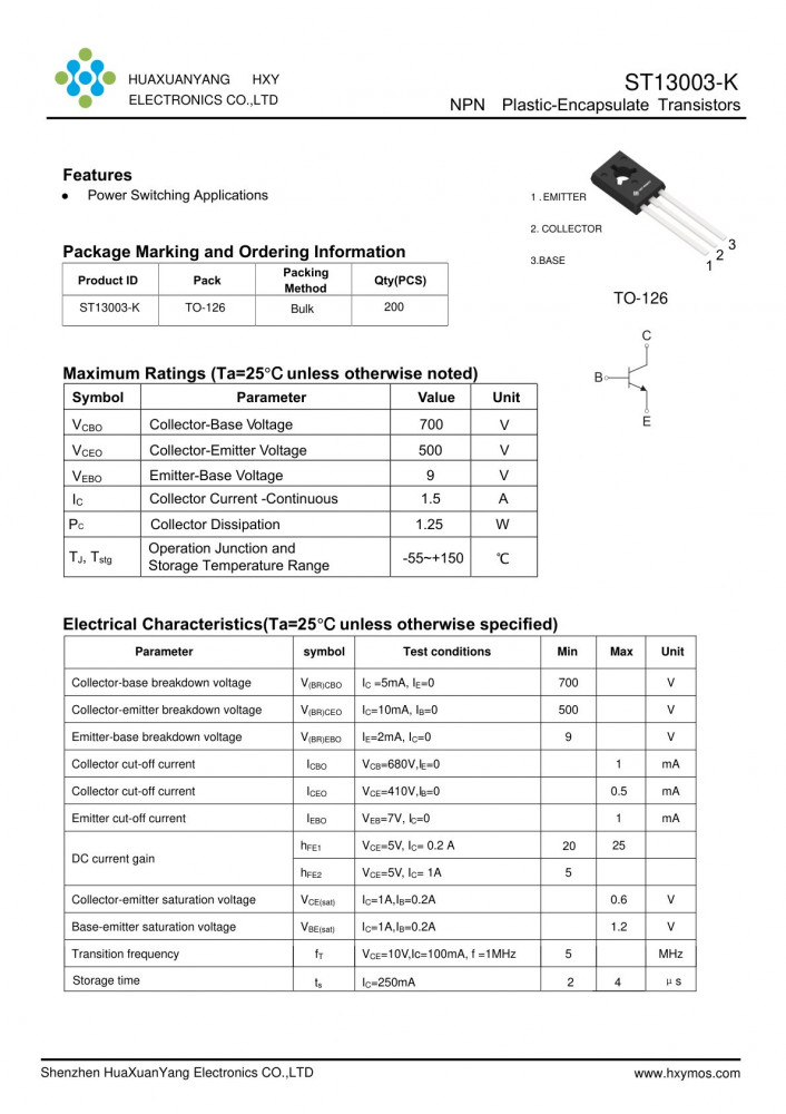 ST13003-K-HXY datasheet page 1