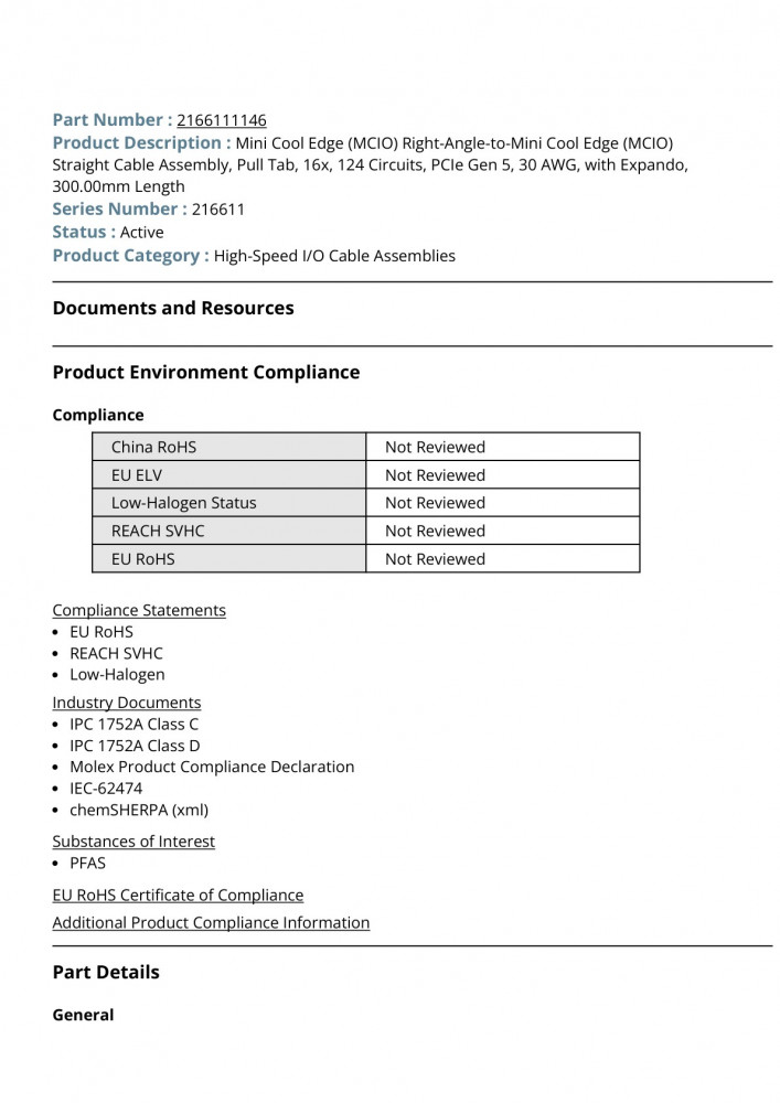 MOLEX 2166111146 product document preview, page 1