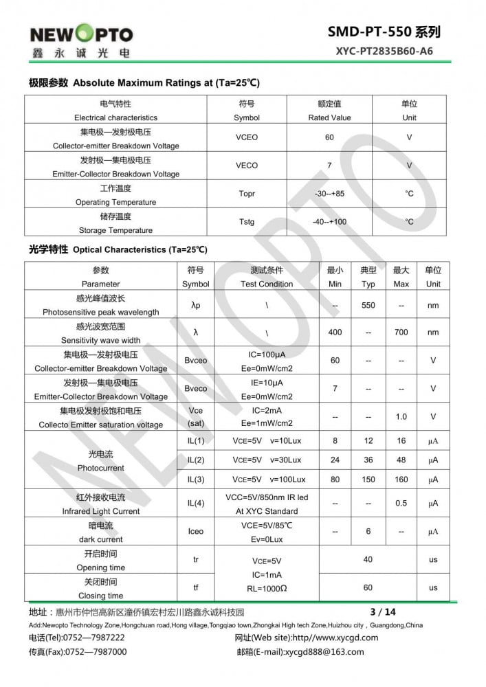XYC-PT2835B60-A6 datasheet page 3