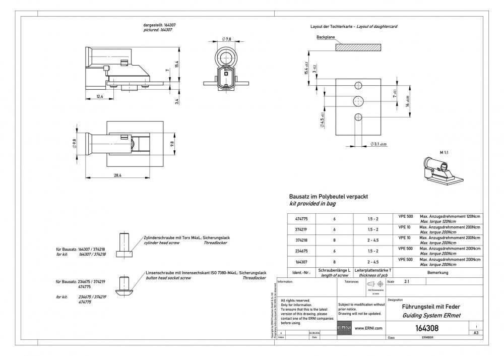 TE Connectivity ERNI ERmet guiding system drawing for 164307-E