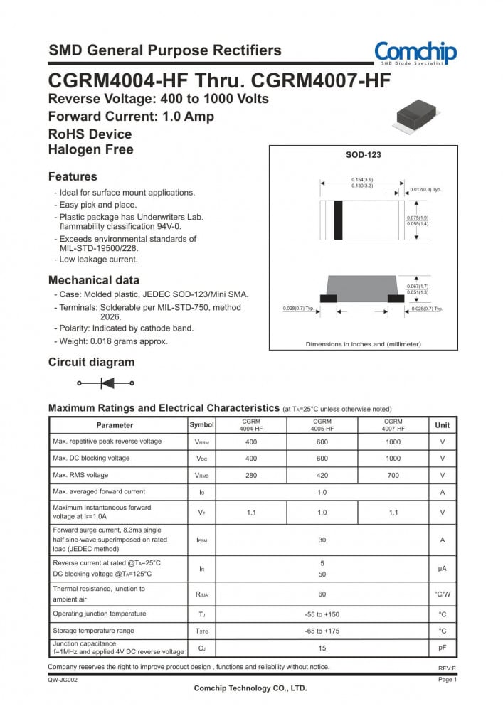 CGRM4007-HF datasheet page 1