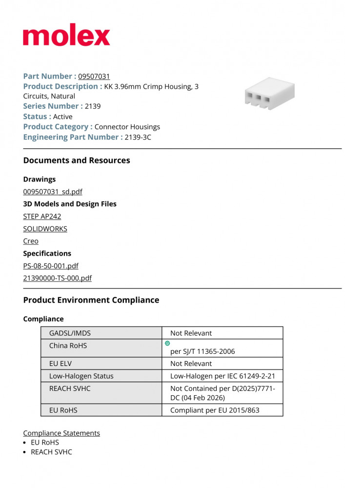 Molex KK 396 product specification page 1