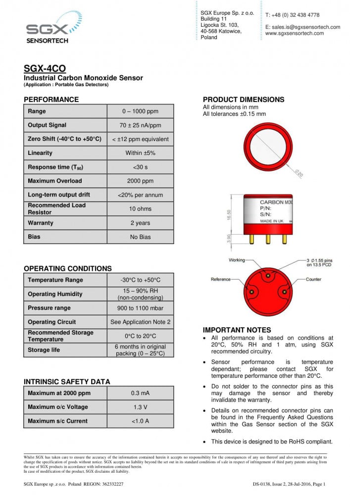 SGX-4CO technical document page 1