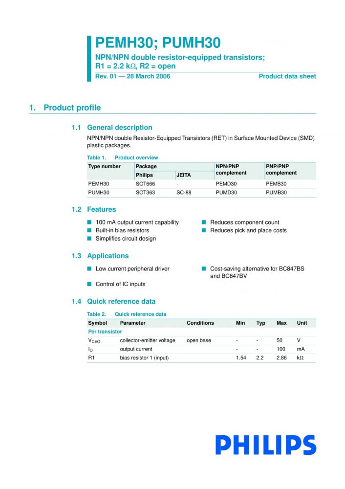 PUMH30 datasheet page 2