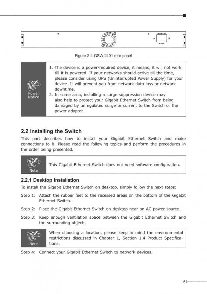 GSW-1601 manual page 9